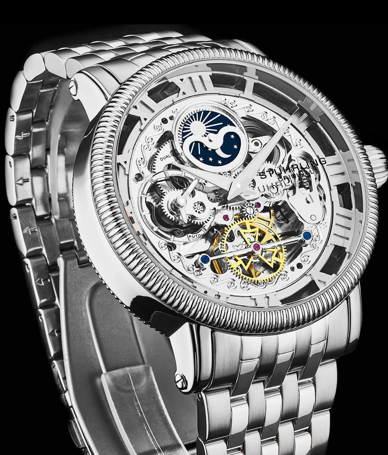 STUHRLING SPECIAL RESERVE AUTOMATIC SKELETON SILVER 3922-4