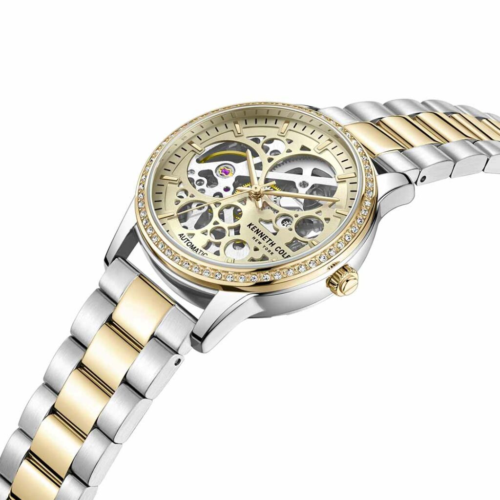 Kenneth cole automatic watch skeleton silver gold 36mm