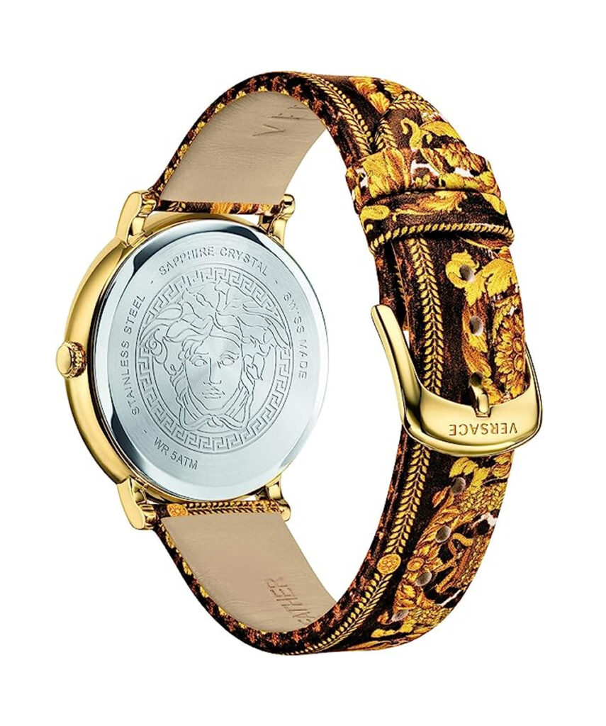 VERSACE Analog Yellow Gold Leather. Quartz watches