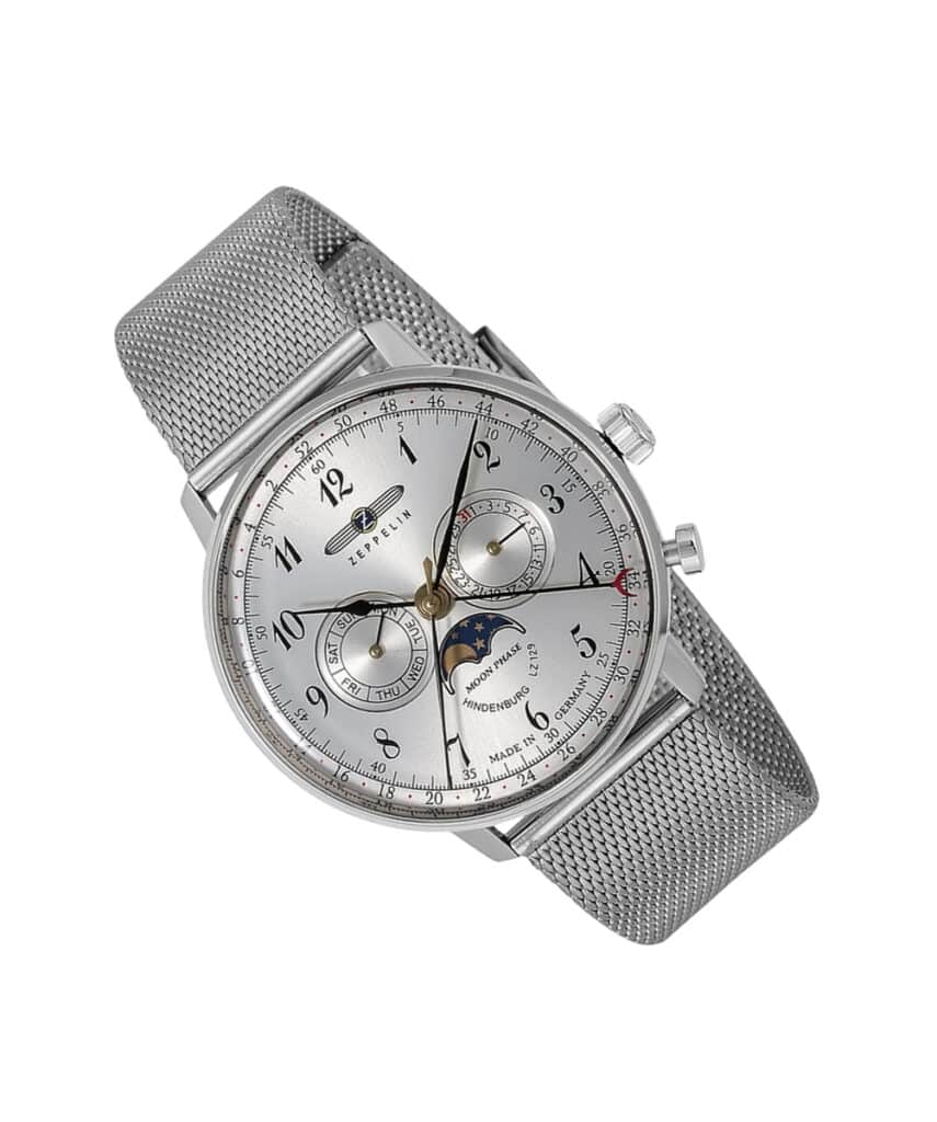 Zeppelin Watch Lz 129 Hindenburg Moonphase Steel 7036-M1- Quartz Watch