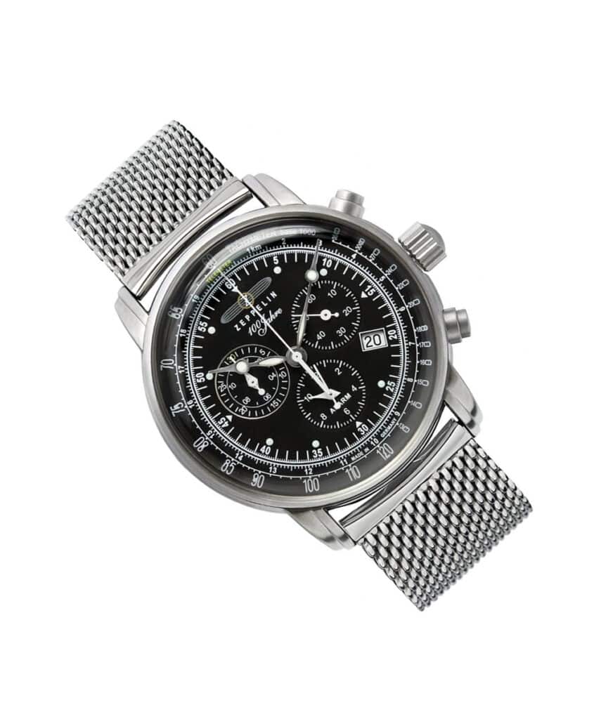 Zeppelin 100 Jahre Silver Steel Alarm 7680-M2- Quartz Watch