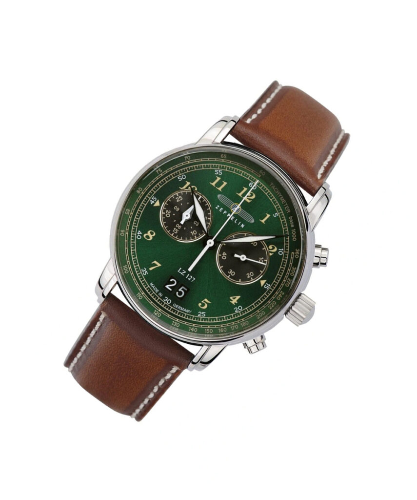Zeppelin Watch Lz 127 Graf Zeppelin Men Green Dial 8684-4- Quartz Watch