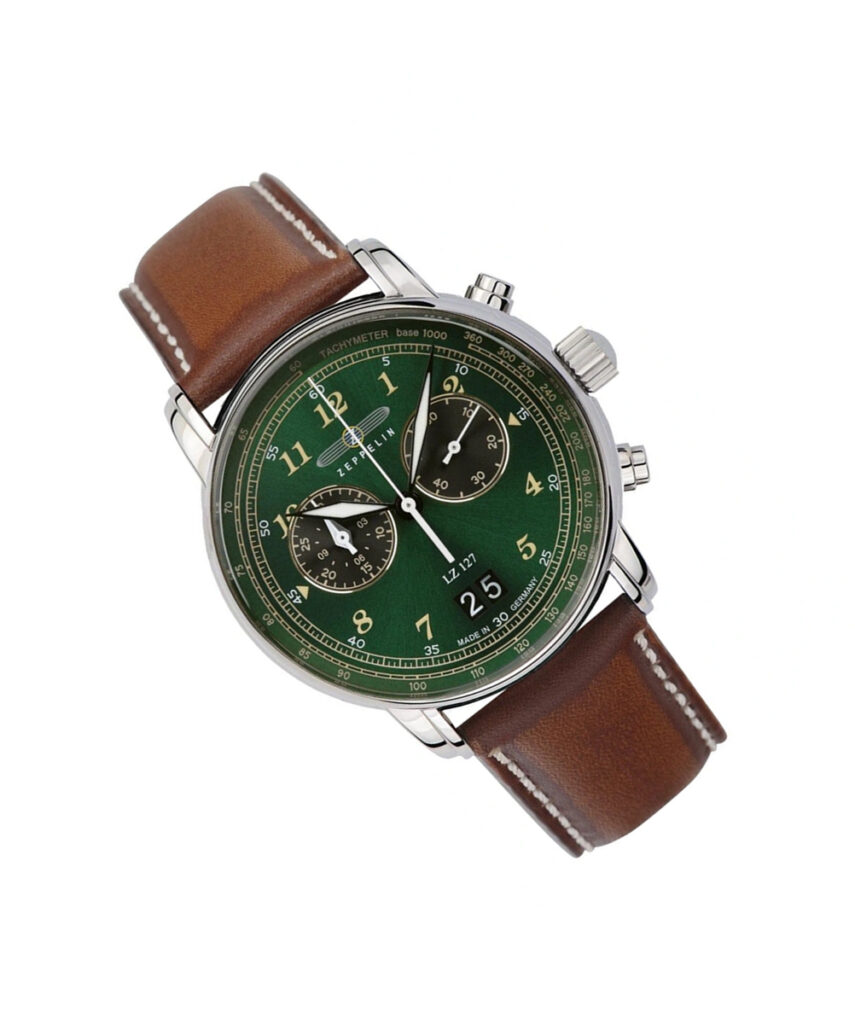 Zeppelin Watch Lz 127 Graf Zeppelin Men Green Dial 8684-4- Quartz Watch