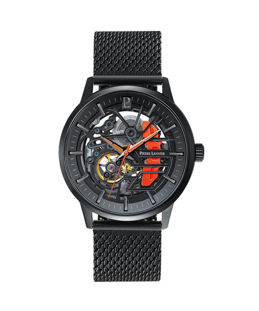 Pierre Lannier Paddock Black Milanese Steel Watch 338A459